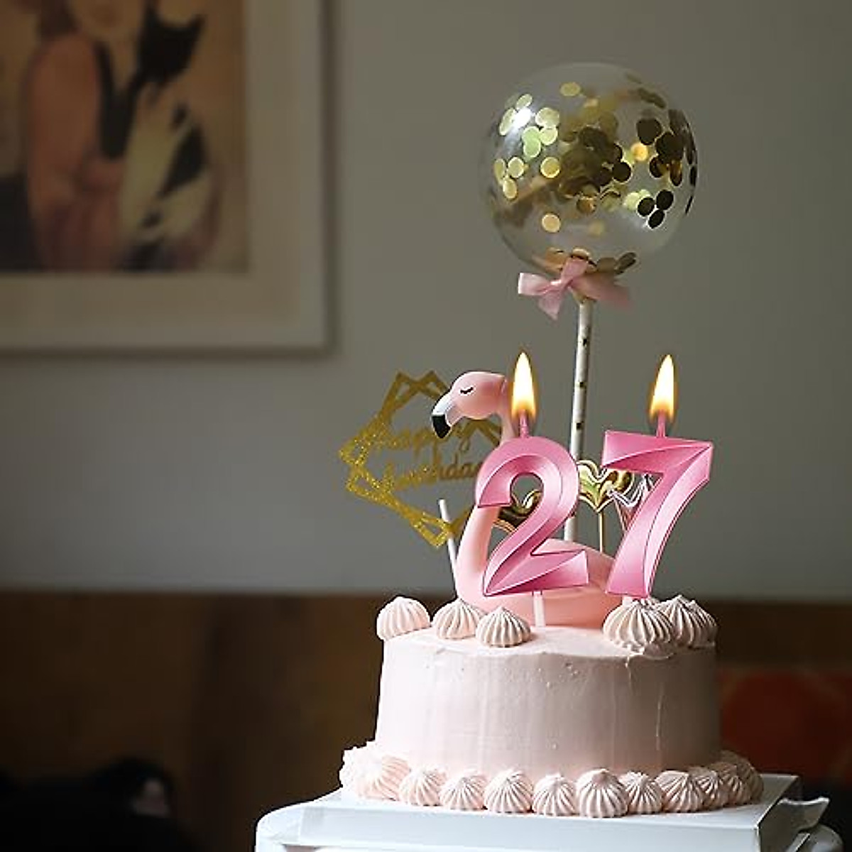 Number 2 Birthday Cake Candles, 3D Shape Number Birthday Candle, 2nd Birthday Cake Topper Decorations (Pink)