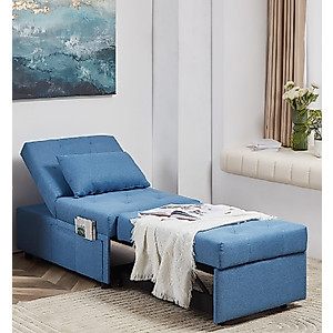 Cozy Castle Sleeper Chair, Convertible Chair Bed, 4 in 1 Ottoman Bed, Pull Out Sofa Bed, Linen Fabric Chaise Lounge, for Living Room/Small Apartment, Dark Grey