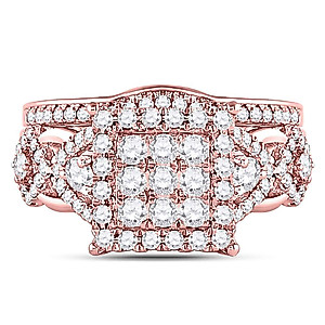 14kt Rose Gold Womens Round Diamond Vintage-inspired Bridal Wedding Engagement Ring Band Set 1-1/4 Cttw