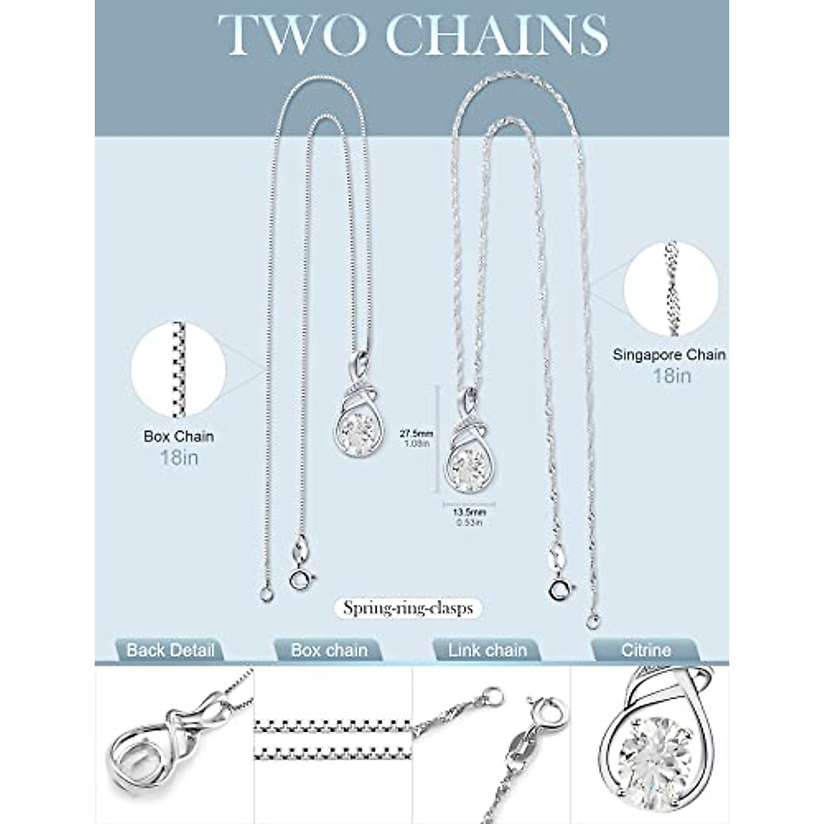 HXZZ Fine Jewelry Birthstone Gifts for Women Natural Gemstone White Crystal Sterling Silver Pendant Necklace Anniversary Birthday Gift for Wife Mom Her Girls