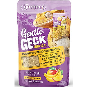 Gargeer 2oz Complete Crested Gecko Food Diet. Premium Mix, Ready to Use Freshly Made Powder. Unique Formula, Developed & Made in The USA. Enjoy! (Tropical + Insects Protein)