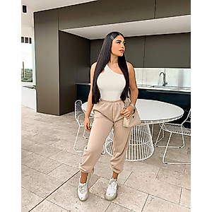 OQQ Women's 3 Piece Sexy Ribbed Sleeveless One Shoulder Tank Top Exercise BodySuit, Black Coffee Beige, Large