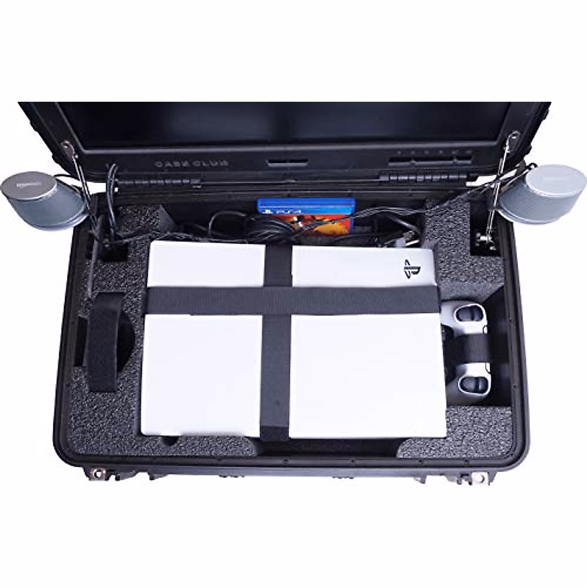 Case Club 4K Gaming Station to Fit PlayStation 5. Comes with Built-in 24" 4K Monitor, Cooling Fans, & Speakers. Fits PS5 (Gen 1 Disc or Digital), Controllers, & Games, (PS5 NOT Included)