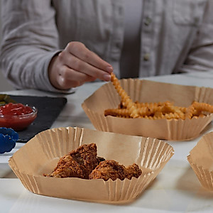 [125 Count] 8 Inch Disposable Square Air Fryer Liners, Non-Stick Parchment Paper Liners, Waterproof, Oil Resistance - Kraft