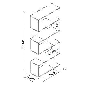 Manhattan Comfort Petrolina Bookshelf with 5 Zig-Zag Cubbies & Open Shelves, Unique Mid Century Modern Bookcase, Ideal for Living Room, Office, Bedroom, Display Ornaments, Trophies, Photos, Nut Brown