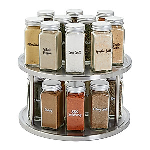 Juvale 2 Tier Lazy Susan Turntable Organizer for Cabinet, Revolving Spice Rack Carousel for Kitchen Pantry Storage, Stainless Steel (10.5 in)