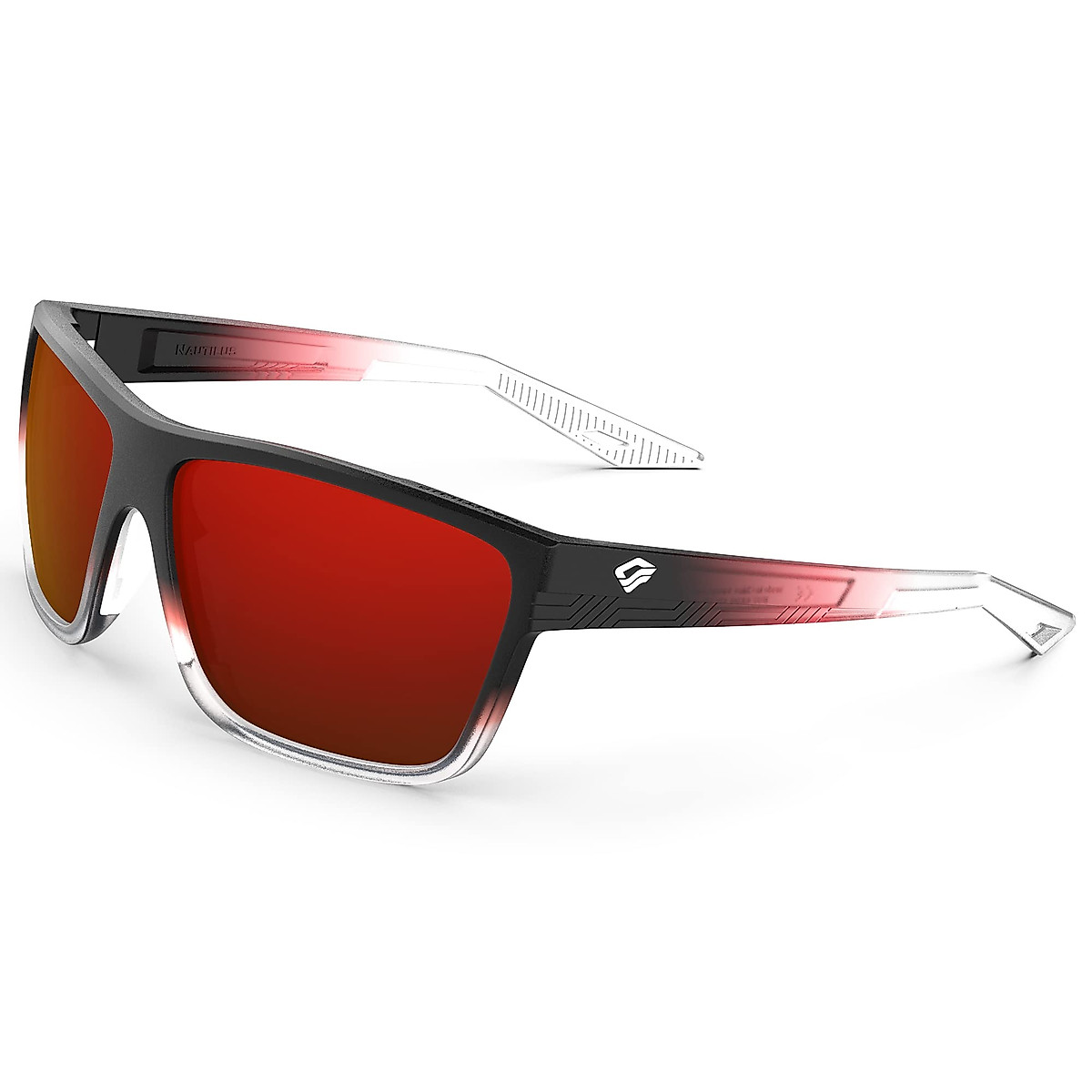TOREGE Polarized Sports Sunglasses for Men Women Fishing Boating Beach Mountaineering Golf TR77(C11-Transparent Black Red Gradient&White&Black Red Lens