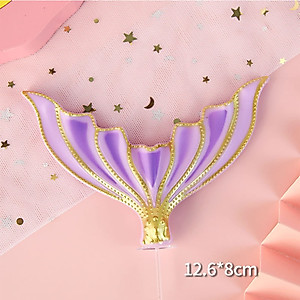 2Pcs mermaid ocean theme cake topper fishtail cake (x2) decoration baby shower children's birthday party cake decoration plug-in