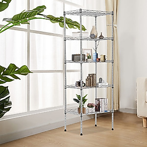 FDW 5 Tier Wire Shelving Adjustable Metal Shelves 17L x 12W x 48H NSF Pantry Shelves Storage Rack Shelving Units for Kitchen Garage Small Places Commercial,Chrome