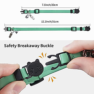 WROSWT Leather Cat Collar,2 Pack Breakaway Safety Buckle Collar with Name Tag and Airtag Case,Adjustable for Girl Boy Kitten (Blue + Green)