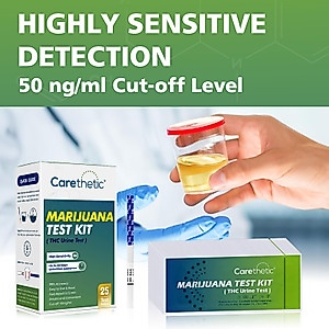 Carethetic THC Test Strips for Marijuana - Highly Sensitive Drug Test Kit Marijuana - Easy and Accurate at home Marijuana Drug Test Urine - Instant THC Drug Test Urine 25-Pack