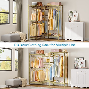 VIPEK L6 L Shaped Clothes Rack Heavy Duty Clothing Rack for Corner, 5-Tier Wire Garment Rack Metal Freestanding Closet with Adjustable Shelves, 46.5" L x 46.5" W x 76.4" H, Max Load 850LBS, Gold