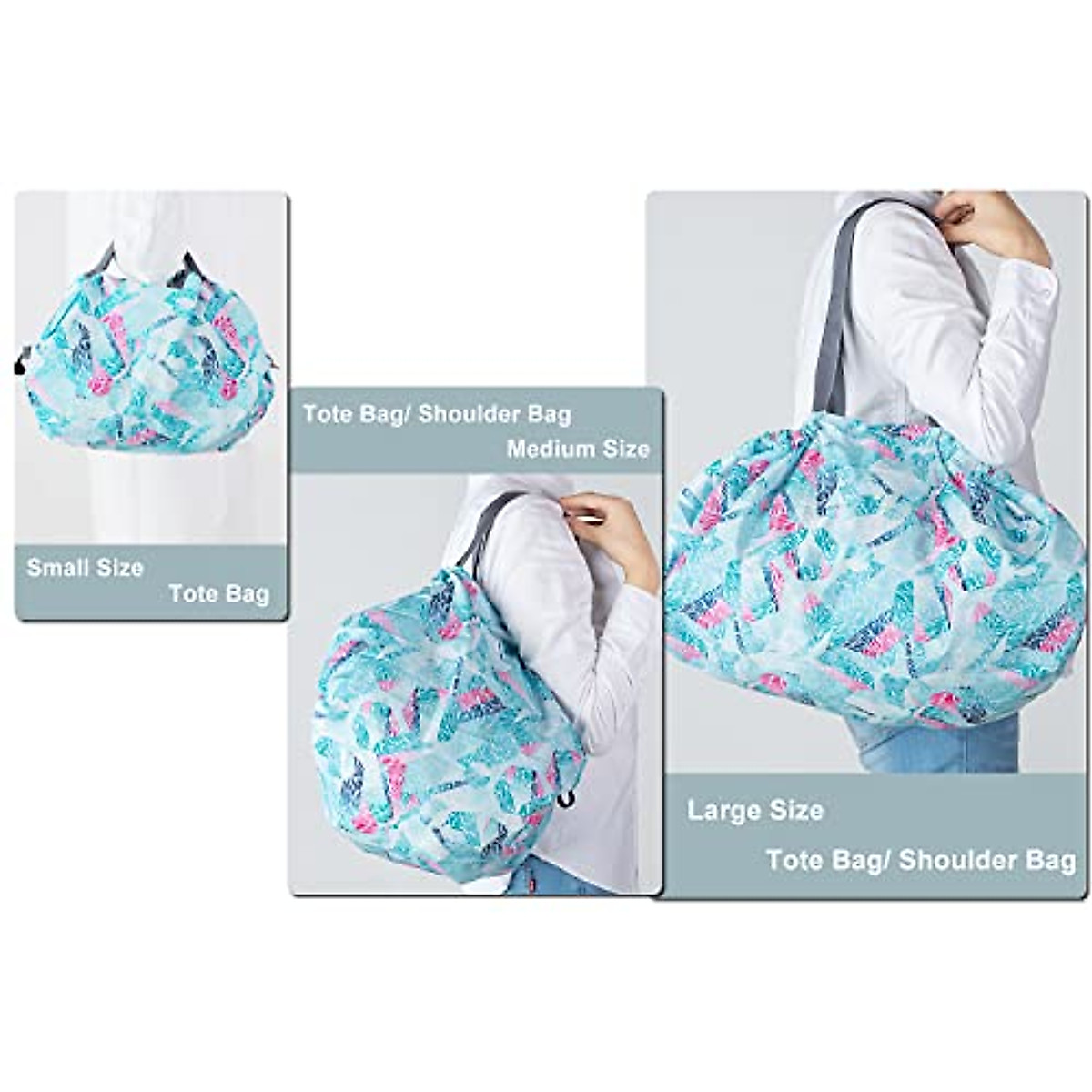 FuKuEn Foldable Shopping Bags Waterproof Shopping Bags Reusable 3 Pieces Portable Grocery Bags With Handles Large Capacity Travel Duffel Bags for Daily Commuting Picnic Gym Different Size