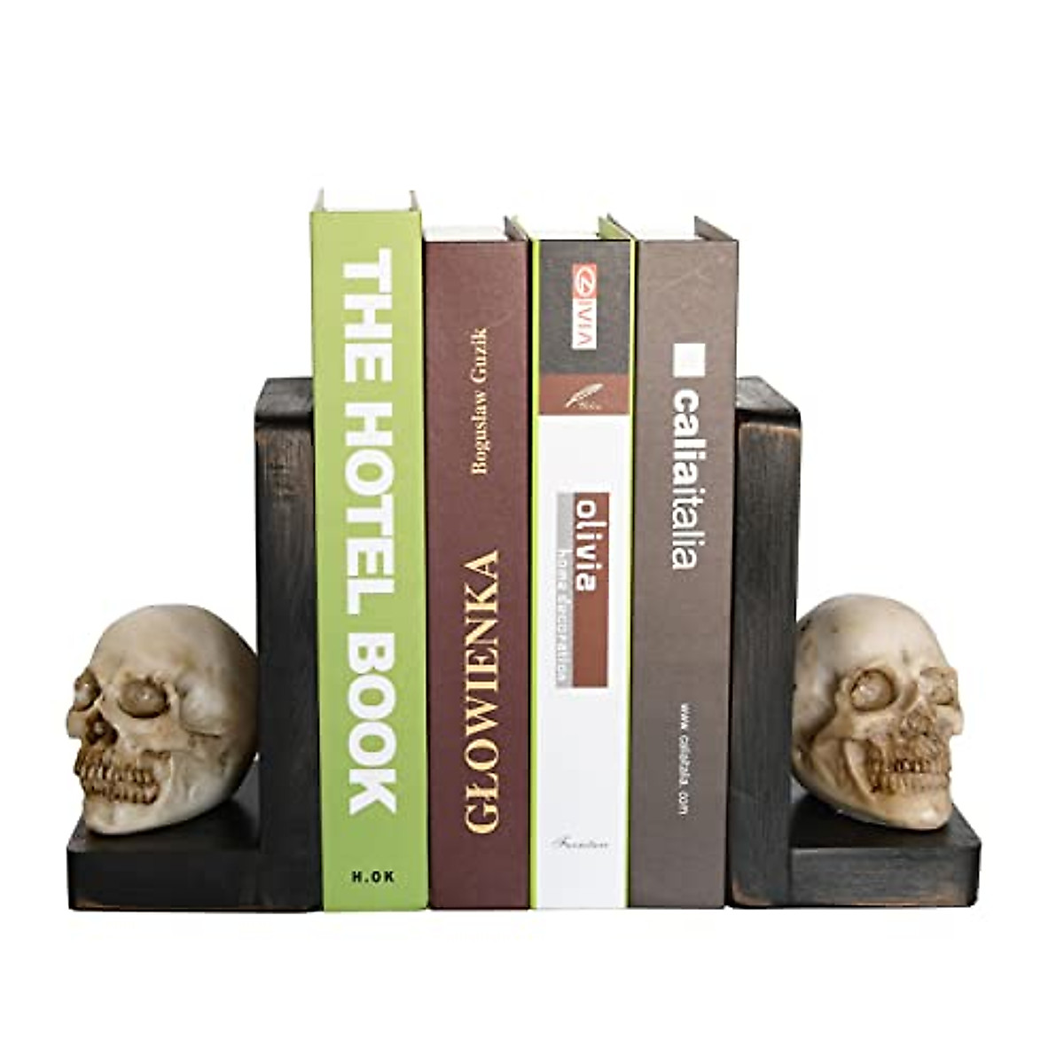 OwlGift Decorative Halloween Skull Bookends, Heavy Duty Bookends for Shelves, Skull Book Ends for Heavy Books, Book Shelf Holder Home Office Desktop Organizer (1 Pair)