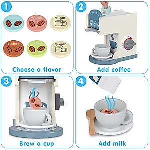 Play Kitchen Accessories Kids Wooden Coffee Maker Toy Espresso Machine Toddler Toy Kitchen Sets for Girls and Boys (Coffee Maker) (White)