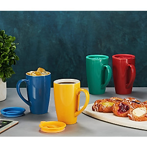 Godinger Coffee Mug Set with Lids, Travel Coffee Mugs, Hot Beverage Cups with Lids, For Coffee and Tea On The Go, Large Insulated Mugs Set - 16oz, Set of 4