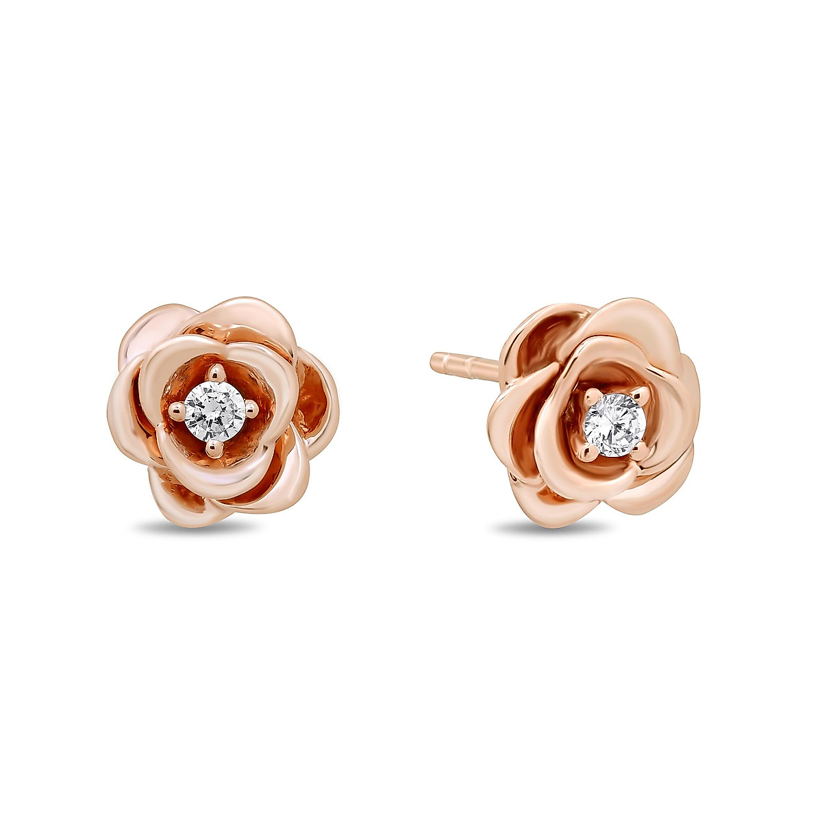 Jewelili Enchanted Disney Fine Jewelry 14K Rose Gold over Sterling Silver Diamond Accent Belle Rose Earring