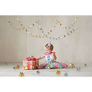 pinkblume Gold Party Decorations Star Garlands Streamer Gold 3D Stars Metallic Paper Hanging Bunting Banner for Birthday Wedding Baby Bridal Shower Holiday Christmas Ramadan EID Mubarak Party Supplies