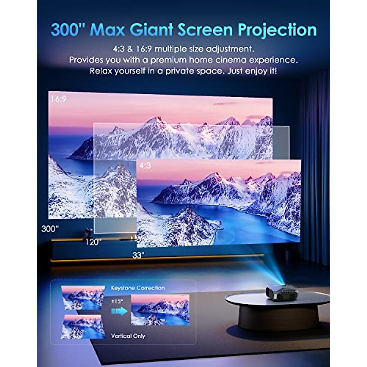 Projector with 5G WiFi & Bluetooth, YOWHICK 10000L Full HD 1080P Outdoor Portable Video Projector Support 4K, Home Theater Movie Projector Compatible with HDMI, VGA, USB, Laptop, iOS & Android Phone