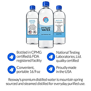 Resway Distilled Water 16.9 fl.oz. | General Multi-Use | Purified Distilled Water for Drinking, Baby Formula, Nutrition Powder, Aquarium Care | Everyday Use | 12 Pack