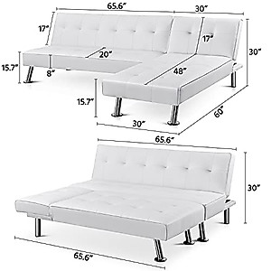 Yaheetech Convertible Sectional Sofa Couch Modern Faux Leather Couch with Chrome Metal Legs L Shaped Sofa Bed with Chaise for Living Room White