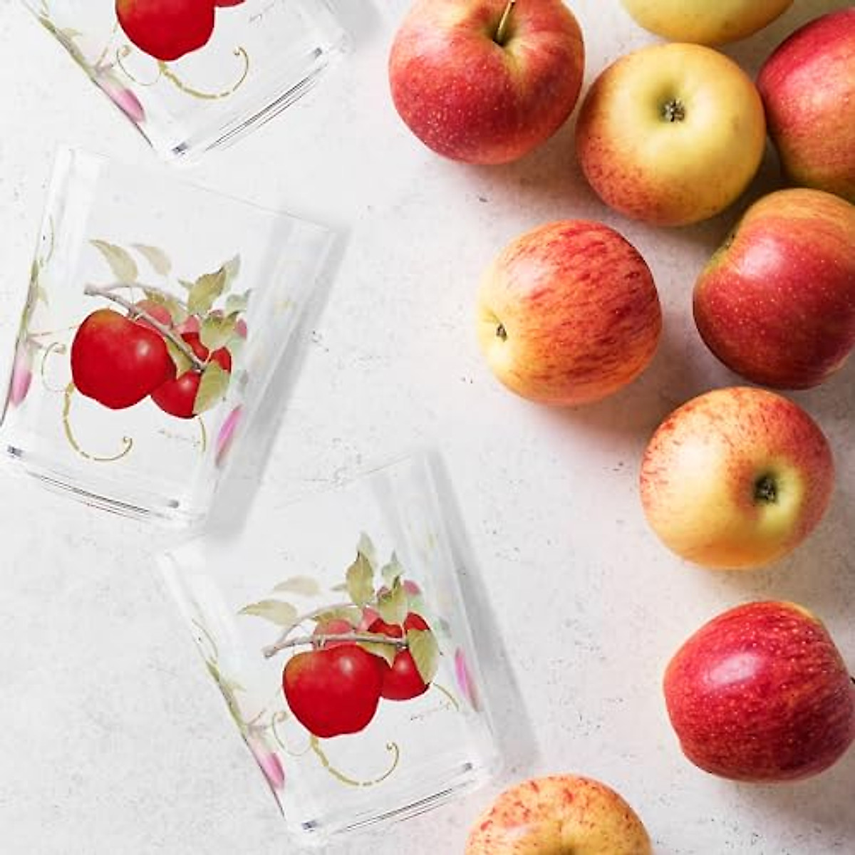 Reston Lloyd Drinkware Harvest Apple Collection by Sandy Clough Acrylic Stemless Wine Glasses, 16-Ounce, Set of 4, 16 oz, Clear