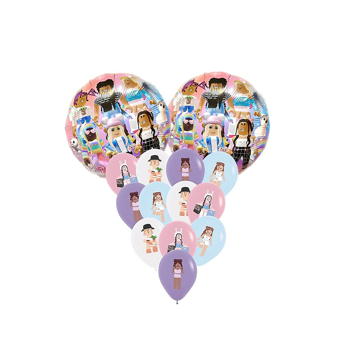 16pc girls party theme robot girls balloons, 2pc foil balloon cute balloon,Cute Girl avatars video game robot party theme, aesthetic