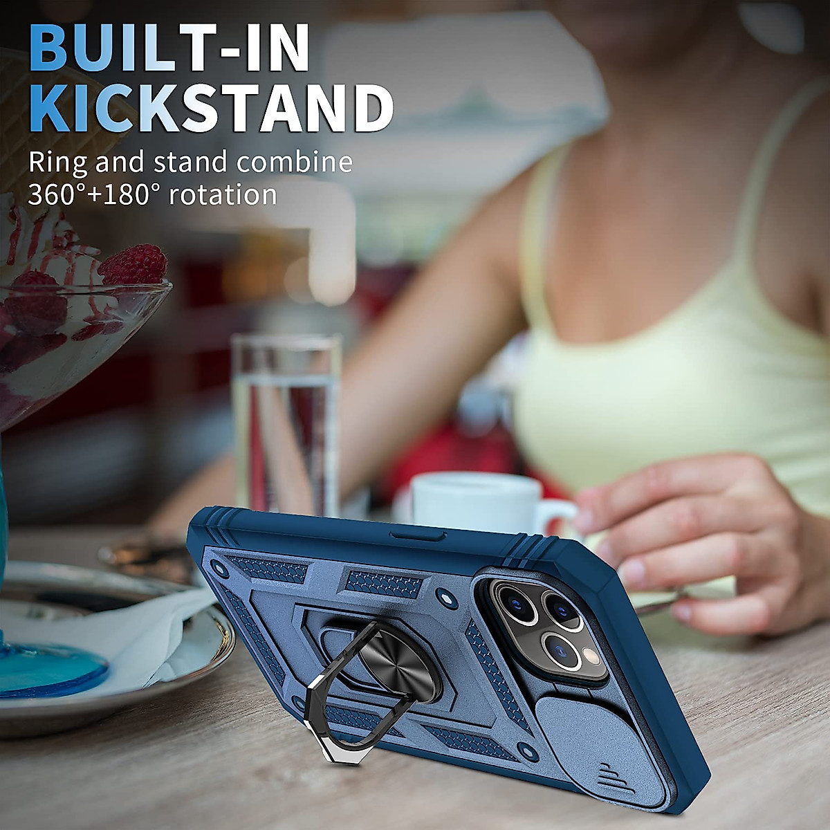 DAWEIXEAU Case for iPhone 11 Pro, Shockproof Impact Resistant with Slide Lens Protective Cover Case for iPhone 11 Pro (5.8 inch) (Blue)