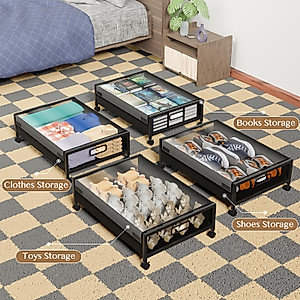 Futego Under Bed Storage with Wheels,2 Pack Under bed Storage Containers with Clear Lids,Rolling Underbed Organizer Drawer Bins with Sturdy Handles for Bedroom Closet Clothes Shoes Toys Books Blankets