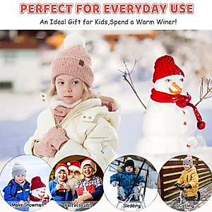 Toddler Kids Winter Hats Touchscreen Gloves Scarfs Set Pompom Beanie Caps Neck Warmer with Fleece for 5-8 Years Old Baby Girls Boys Gifts