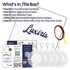 Luxiris Sublimation Wind Spinner Blanks 8 Inch - 5 Pack Bulk Products | 3D Aluminum, Hanging DIY Wind Spinners Sublimation for Yard and Garden | with Heat Resistant Tape & 30 Digital Starter Designs
