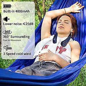 Geolinca Portable Neck Fan-Bladeless Neck Fans Portable Rechargeable, Cooling Personal Fan, Travel Fan 3 Speeds 78 Air Outlet, 5000 mAh Battery Neck Fans for Women Outdoor Indoor-Blue