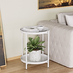 OVICAR Round Side Table - 2 Tiers End Table Metal Coffee Table Small Sofa Side Table Outdoor Indoor Accent Table Nightstand Waterproof Removable Tray Table for Living Room Bedroom Balcony White