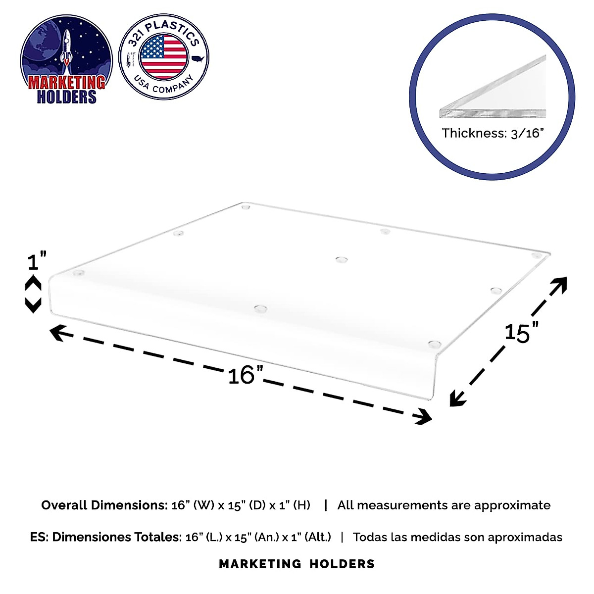Clear Acrylic Cutting Board 16" x 15" Countertop Charcuterie Chopping Block with Lip and Several Rubber Bumpers by Marketing Holders