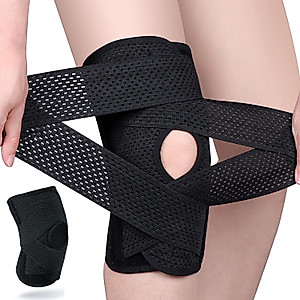 Knee Brace with Side Stabilizers, Professional Knee Compression Support Brace for Men Women, Adjustable Knee Wrap with Patella Pad, Relief Pain for Meniscus Tear ACL MCL Arthritis Injuries (Black, L)