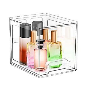 Lunhoo Stackable Storage Drawers, Makeup Organizer with Handle, Clear Storage Bins for Bathroom, Bedroom, Under-sink, Pantry (Transparent)