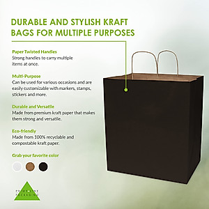 Prime Line Packaging 14x10x16.5 100 Pack Small Shopping Bag, Black Paper Bags with Handles for Small Business, Boutique, Thank You Gift Bags Bulk