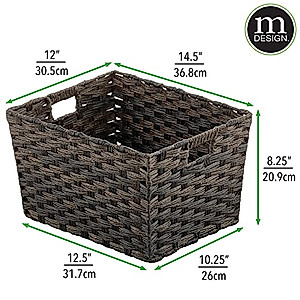 mDesign Wide Rectangular Woven Braided Rope Home Storage Baskets with Handles - for Organizing Closet, Bedroom, Bathroom, Living Room, Entryway, Office - 8.25" High, 2 Pack - Espresso Brown
