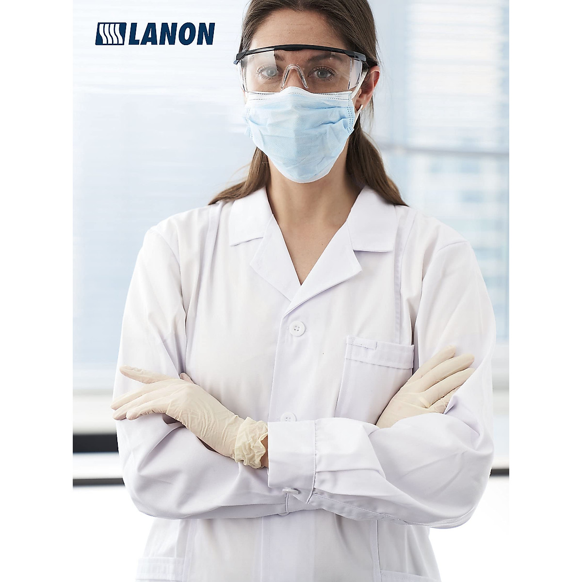 LANON 5 mil Latex Disposable Gloves, Food-Contact Grade, Powder-Free, Fully Textured, White, Large