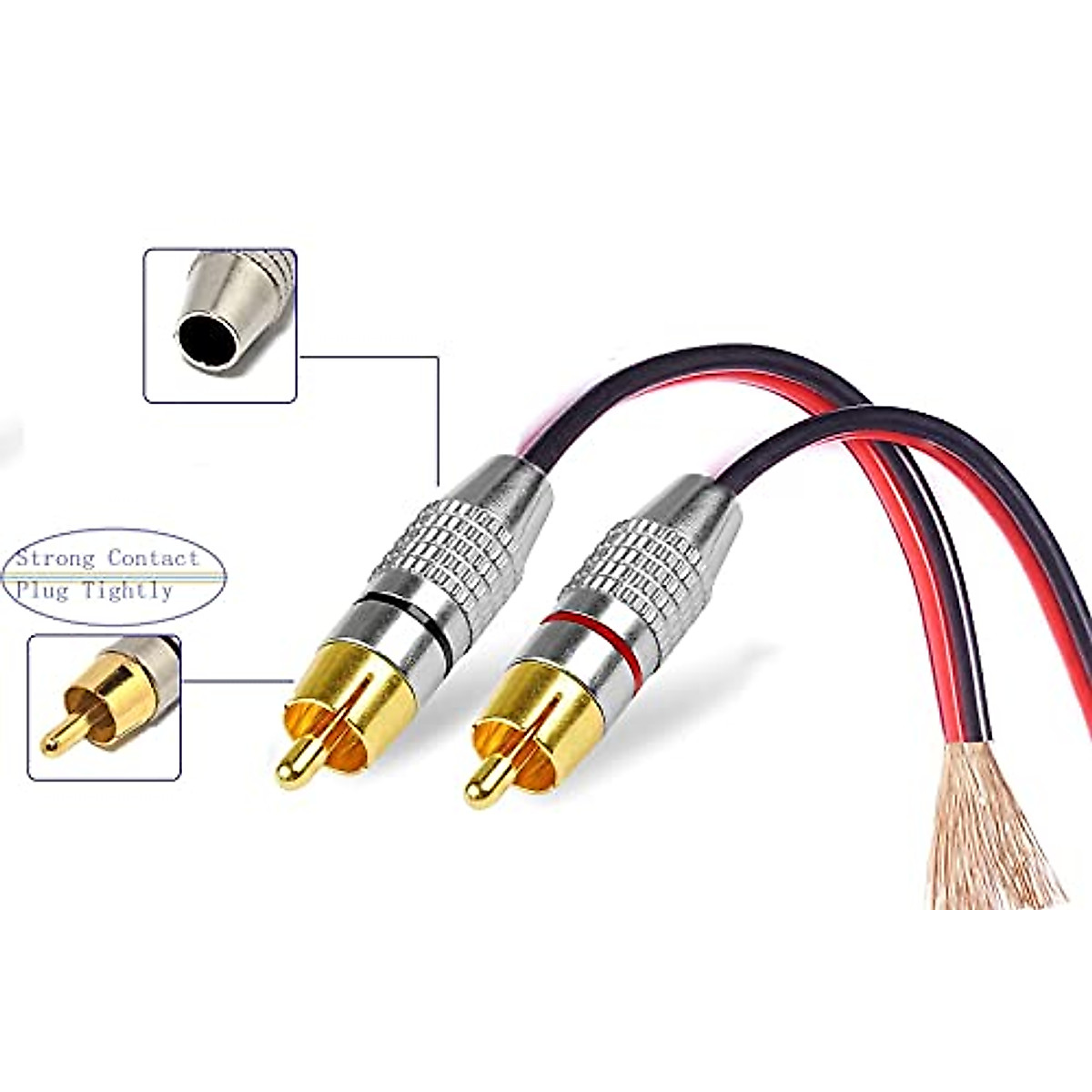 ukiism RCA to Speaker Wire Adapter, Speaker Bare Wire Cables to RCA Plugs Adapter Repair Speaker Cord for Speakers Amplifier Audio Video AV Receivers(2Pack, 1foot)