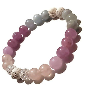 LKBEADS Natural Aquamarine Rose Quartz Purple Angelite 8mm rondelle smooth 7inch Semi-Precious Gemstones Beaded Bracelets for Men Women Healing Crystal Stretch Beaded Bracelet Unisex