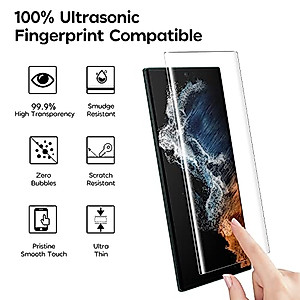 Mowei [3+2 Pack] for Galaxy S23 Ultra Screen Protector [Fully Support Fingerprint & S Pen] 3X 3D Curved Tempered Glass and 2X Camera Lens Protector for Samsung S23 Ultra 5G