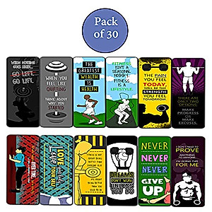 Creanoso Fitness Bookmarks (30-Pack) – Premium Gift Set – Awesome Bookmarks for Body Builders, Fitness Athletes, Men, Women – Six Bulk Assorted Bookmarks Designs – Cool Giveaways Set