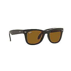 Ray-Ban RB4105 Folding Wayfarer Square Sunglasses, Military Green/Brown, 50 mm