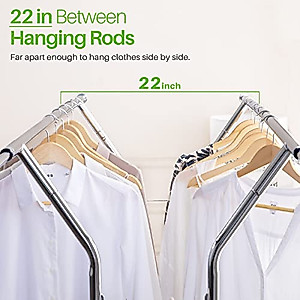 HOKEEPER 400 lbs Load Capacity Commercial Grade Clothing Garment Racks Heavy Duty Double Rails Adjustable Collapsible Rolling Clothes Rack on Wheels, Chrome Finish