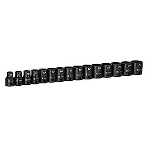 Capri Tools 3/8-Inch Drive Shallow Impact Socket Set, Metric, 8 to 22 mm, Premium Chrome Molybdenum Steel, 15-Piece
