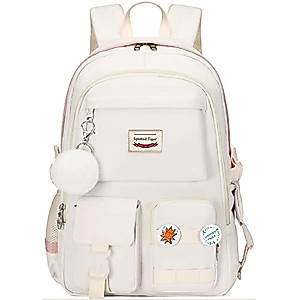 Spotted Tiger School Backpack for Girls Backpack with Lunch Box Anime Bookbag School Bag Kawaii Backpack Set for Teen Girls (White)