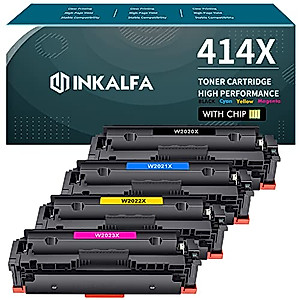 inkalfa 414X Toner Cartridges 4 Pack High Yield 414A (with Chip) Compatible Replacement for HP 414X W2020X 414A W2020A Work for HP Color Pro MFP M479fdw M454dw M479fdn M454dn M479 M454 Printer Toner