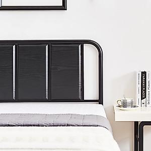 VECELO Twin Bed Frame Heavy Duty Metal Platform with Wooden Headboard Footboard Mattress Foundation 12 Strong Steel Slats Support Under Bed Storage/Easy Assemble