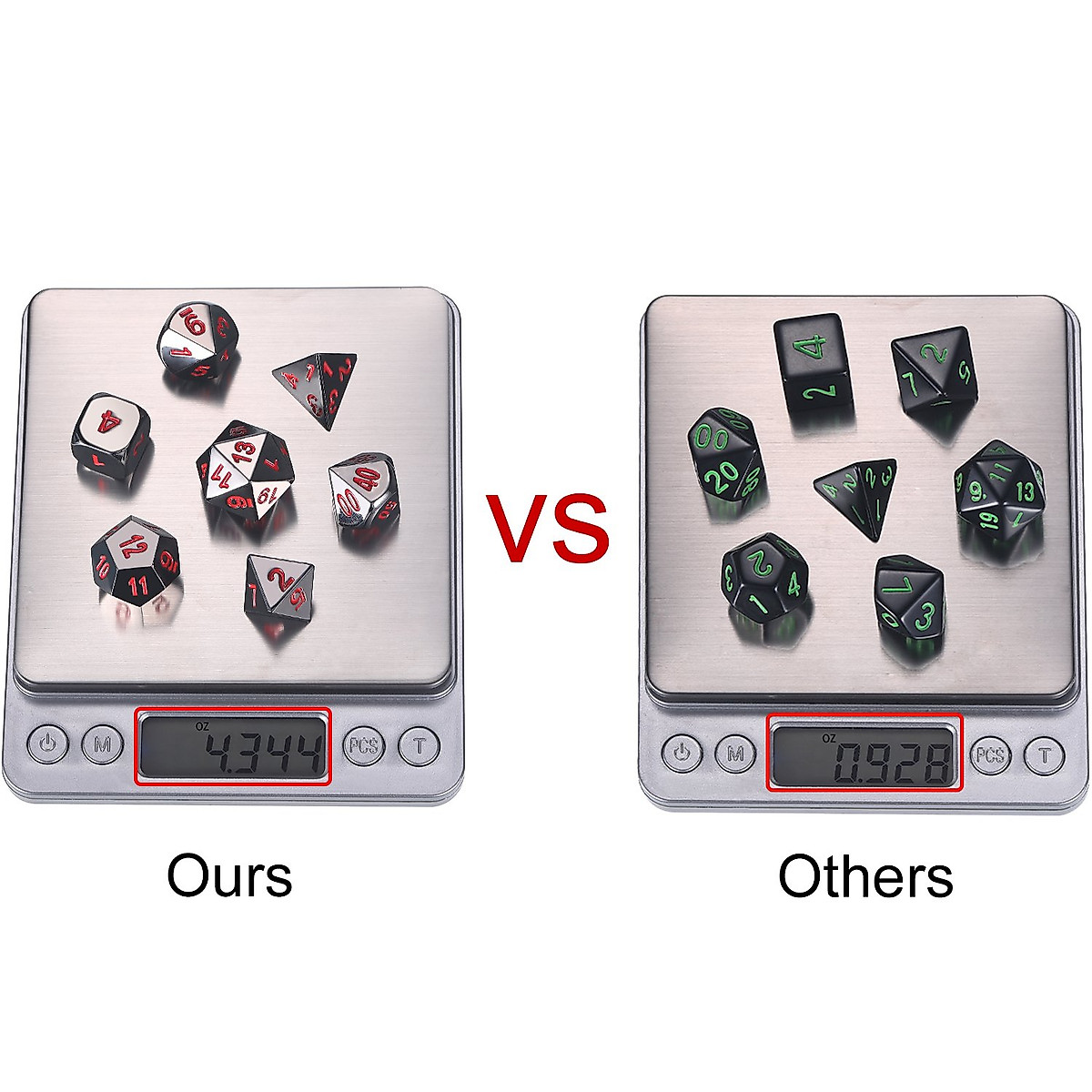 Frienda Zinc Alloy Metal Polyhedral 7-die Dice Set Compatible with Dungeons and Dragons RPG Dice Gaming Math Teaching, D20, D12, 2 Pieces D10 (00-90 and 0-9), D8, D6 and D4 (Black and Red)